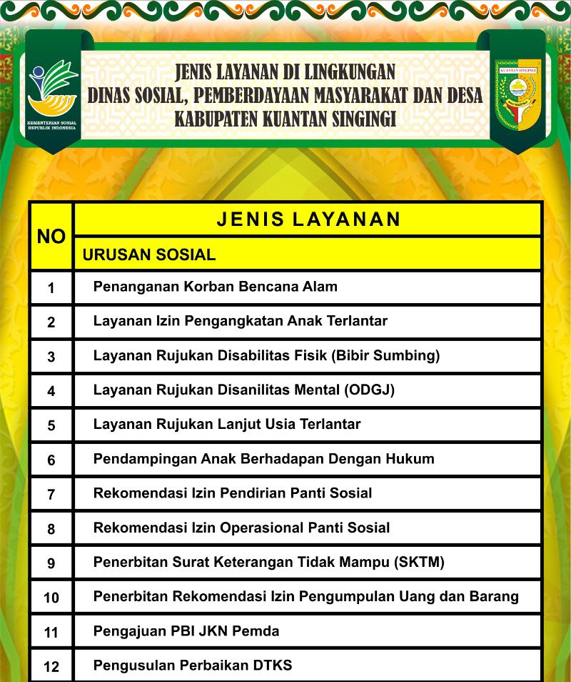 Jenis Layanan | DINSOSPMD